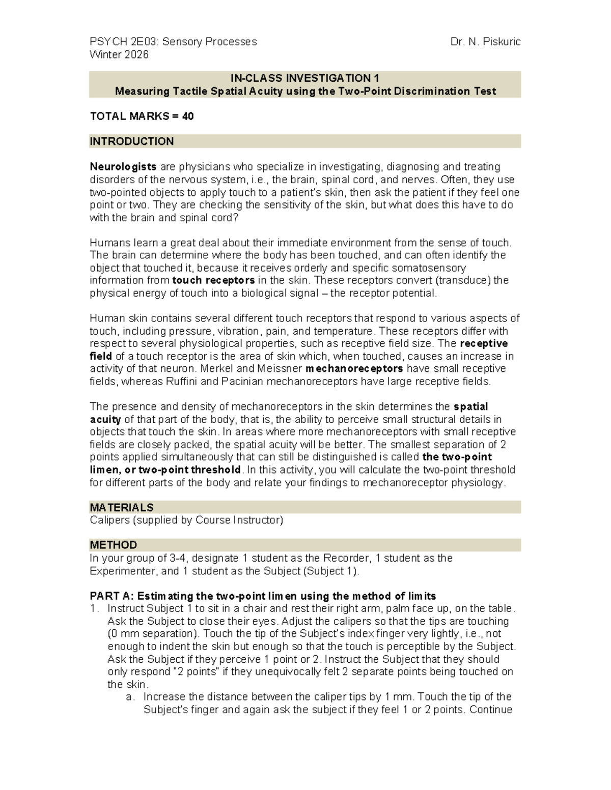 PSYCH 2E03: ICI 1 - Measuring Tactile Spatial Acuity in Winter 2026 ...