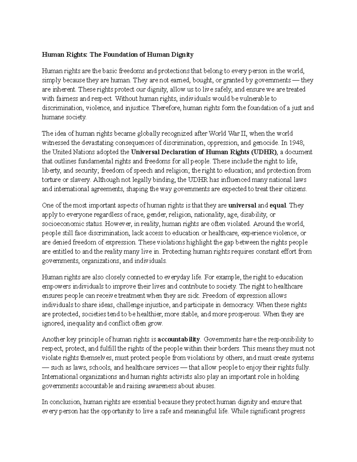 Human Rights: Foundation of Dignity and Justice - Notes - Studocu