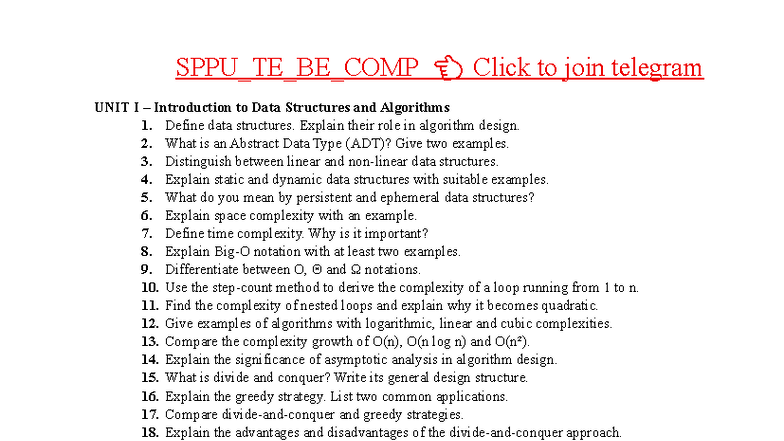 SPPU_TE_BE_COMP Data Structures & Algorithms: Unit I to V Overview ...