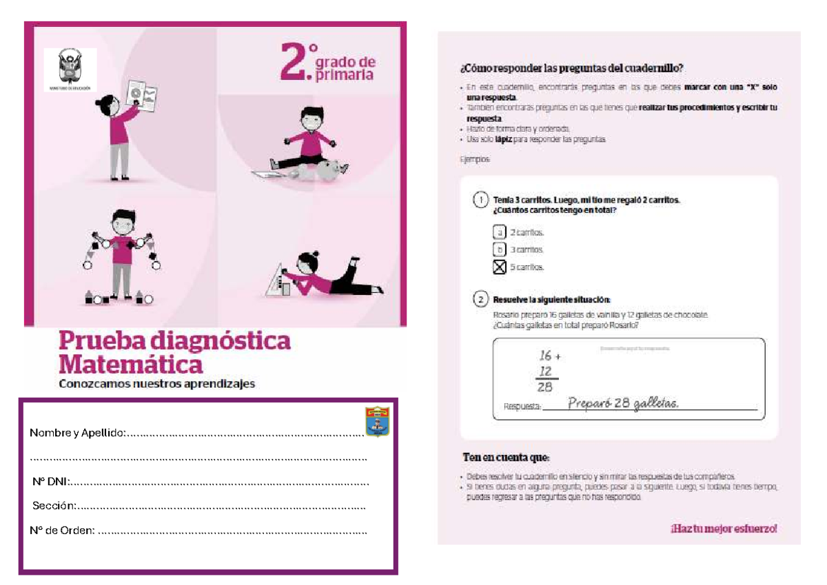 Diagnostica Evaluacion Matematica 2° - 2. grado de primaria responder ...