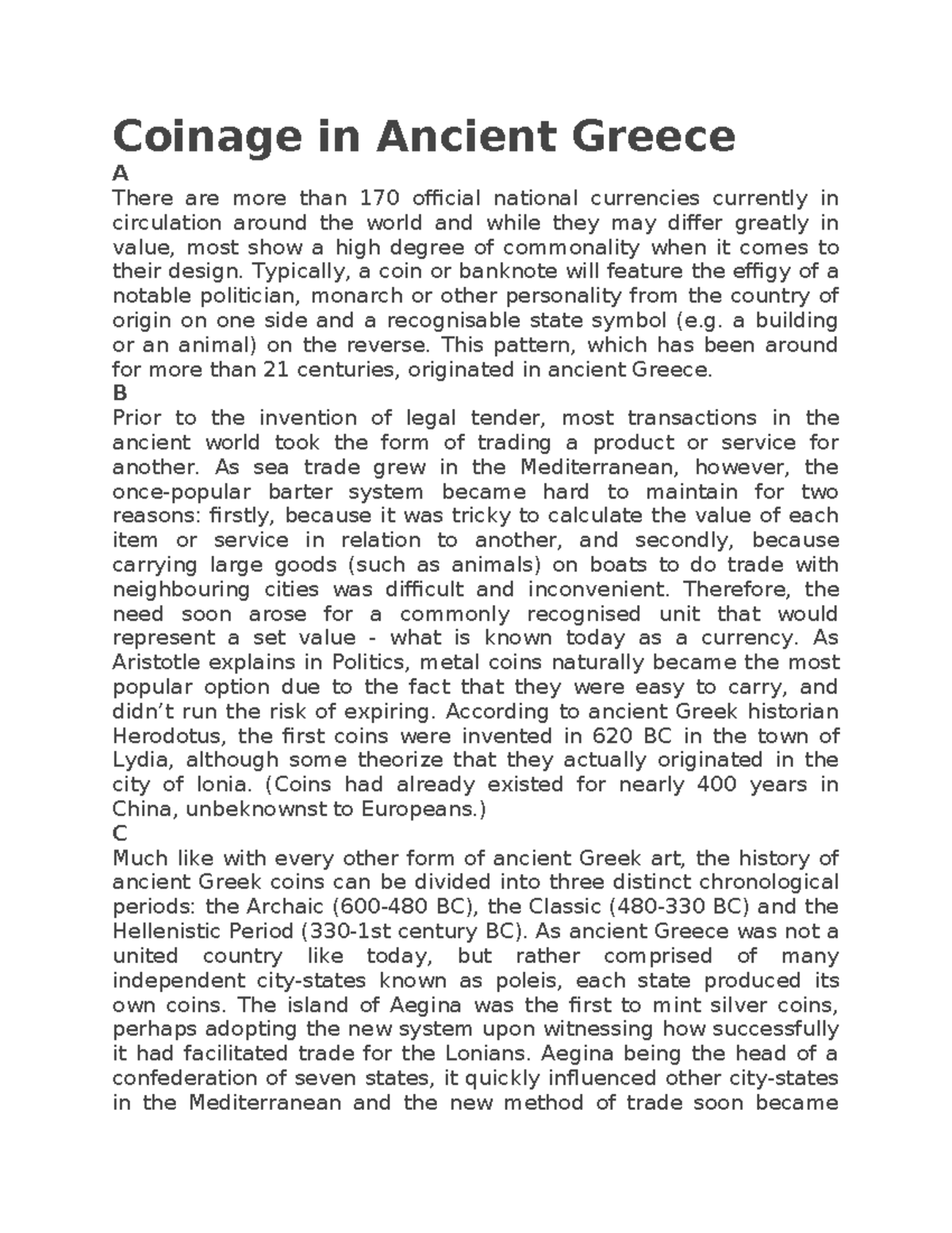 Ancient Greek Coinage: History and Evolution of Currency - Studocu