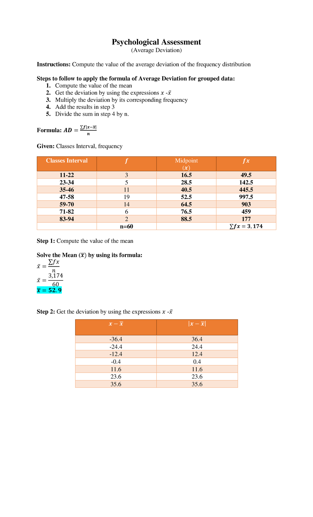 Variance and Average Deviation (Stat) - Psychological Assessment ...
