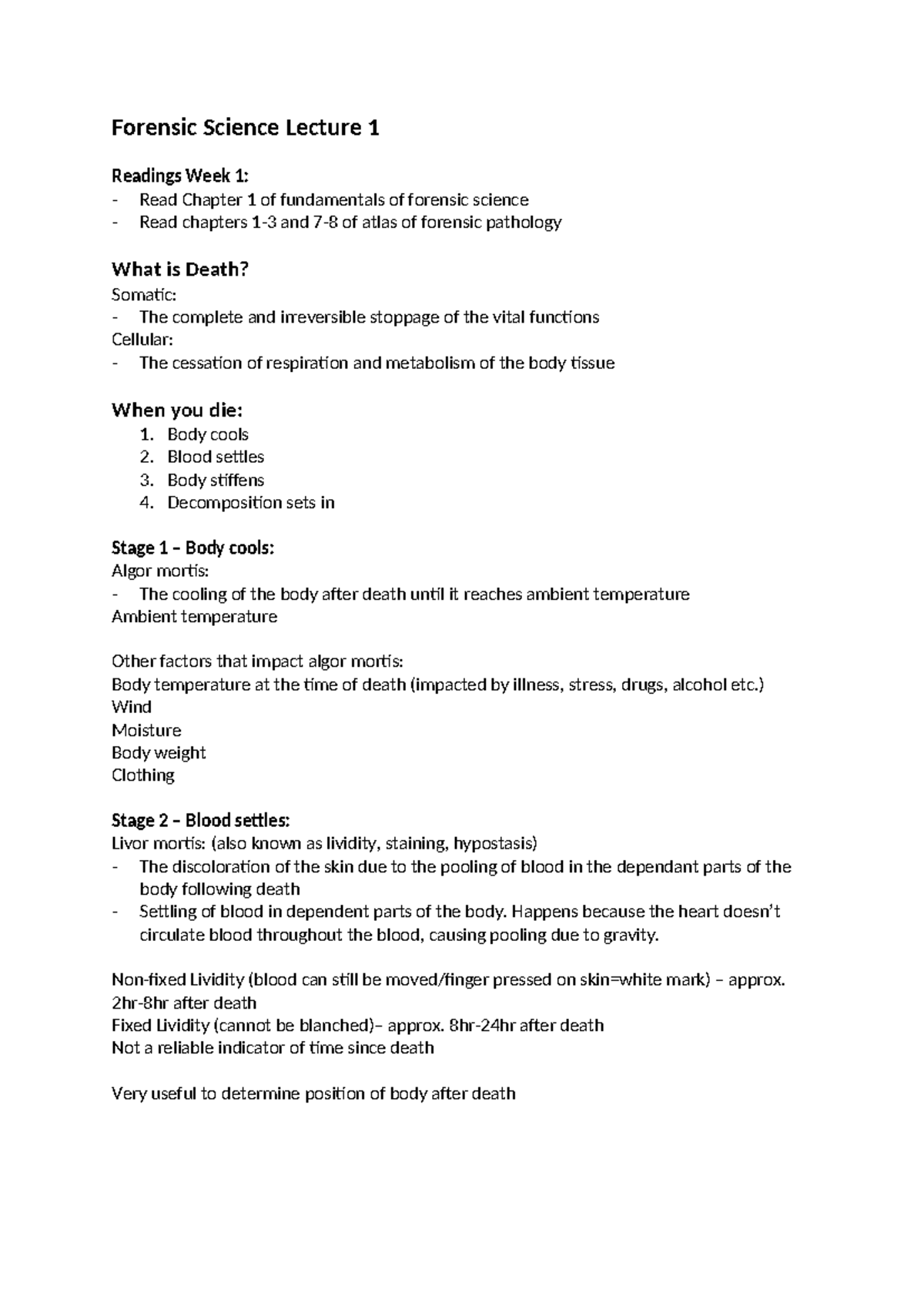 Forensic Science Lecture Notes: Understanding Death and DNA Analysis ...