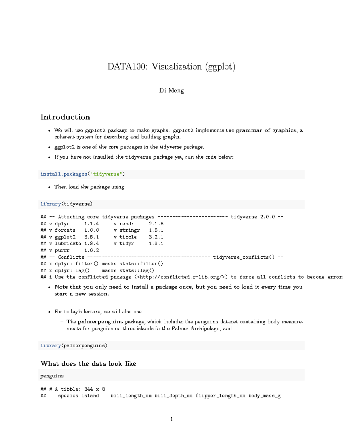 DATA100: Visualization Techniques Using ggplot2 for Penguins Data - Studocu