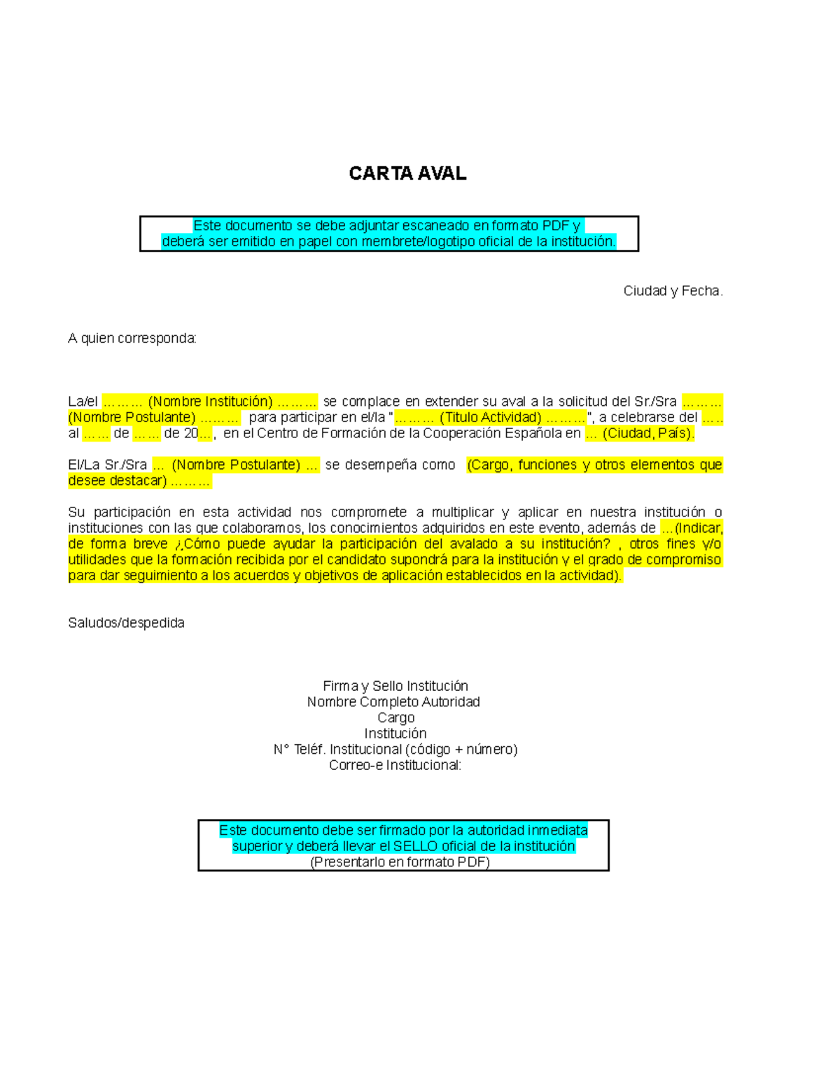 Plantilla de Carta Aval para Solicitud de Participación en Actividades - Studocu