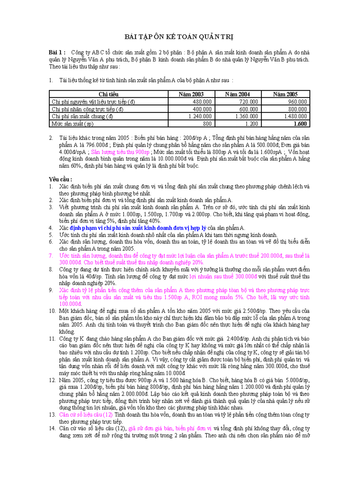 Bai-tap-ke-toan-quan-tri 2 - Kế toán quản trị - Studocu