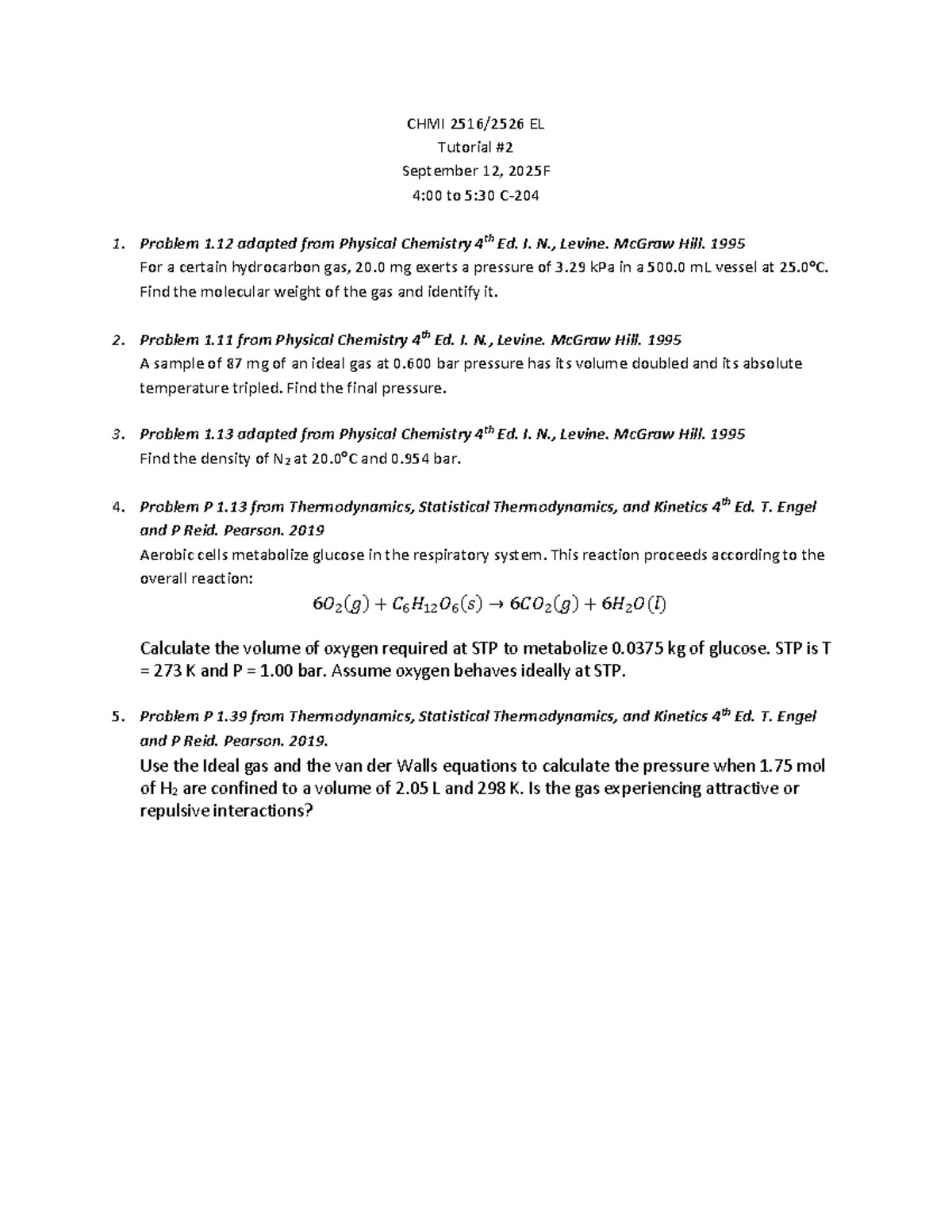 CHMI EL Tutorial #2: Problem Solving in Physical Chemistry - Studocu