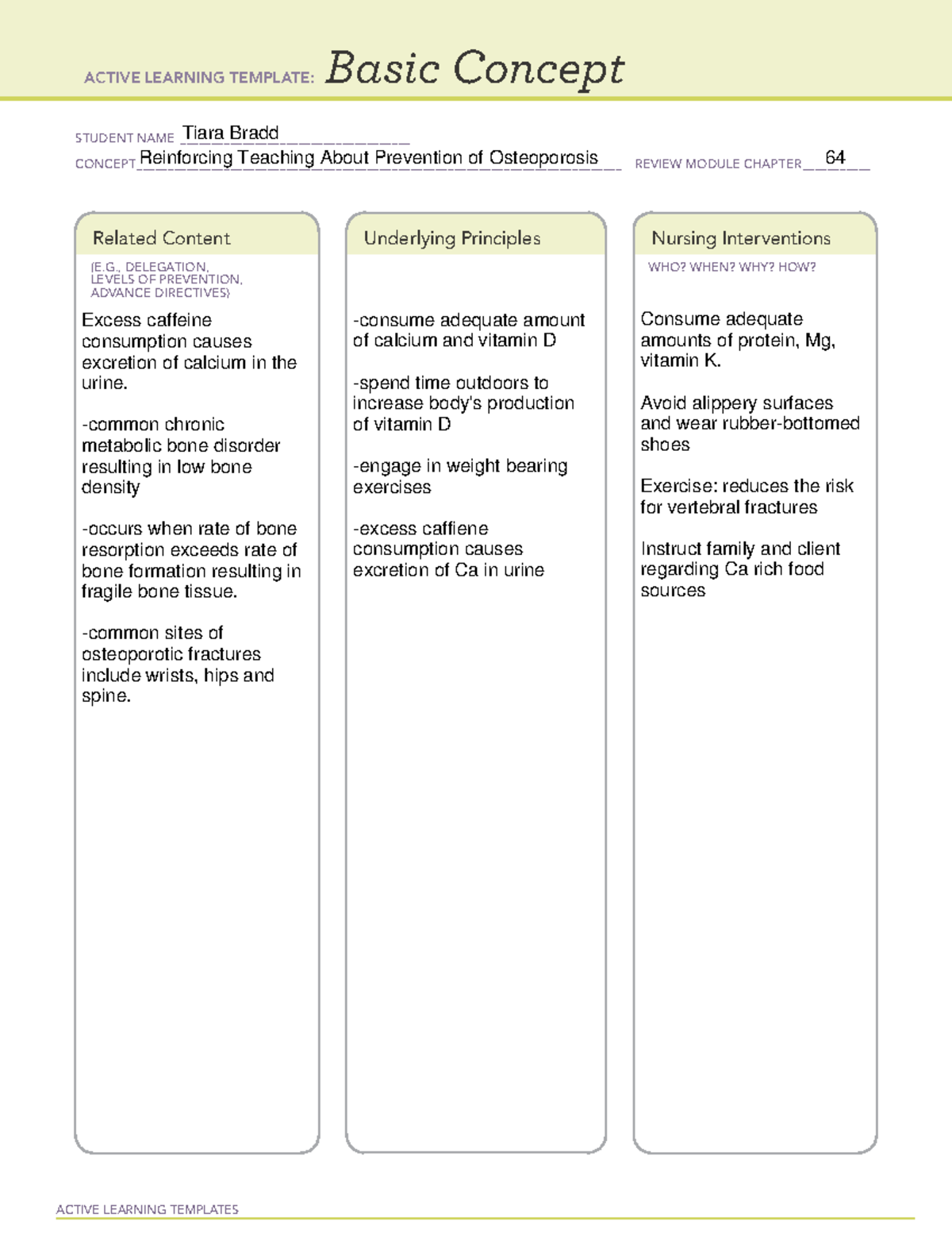 Reinforcing Teaching on Osteoporosis Prevention Strategies in Nursing - Studocu