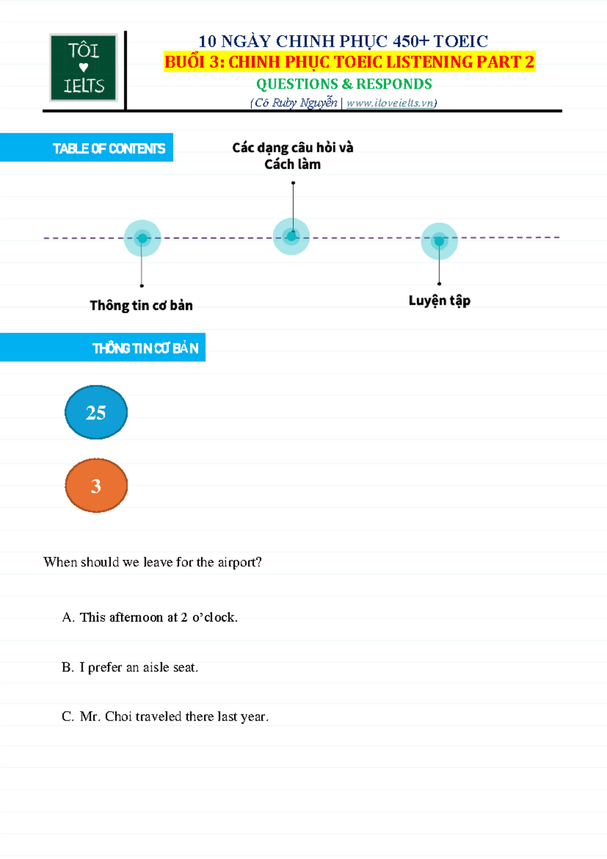 NGÀY 3 - Chinh PHỤC Toeic Listening PART 2 - TABLE OF CONTENTS 10 NGÀY ...
