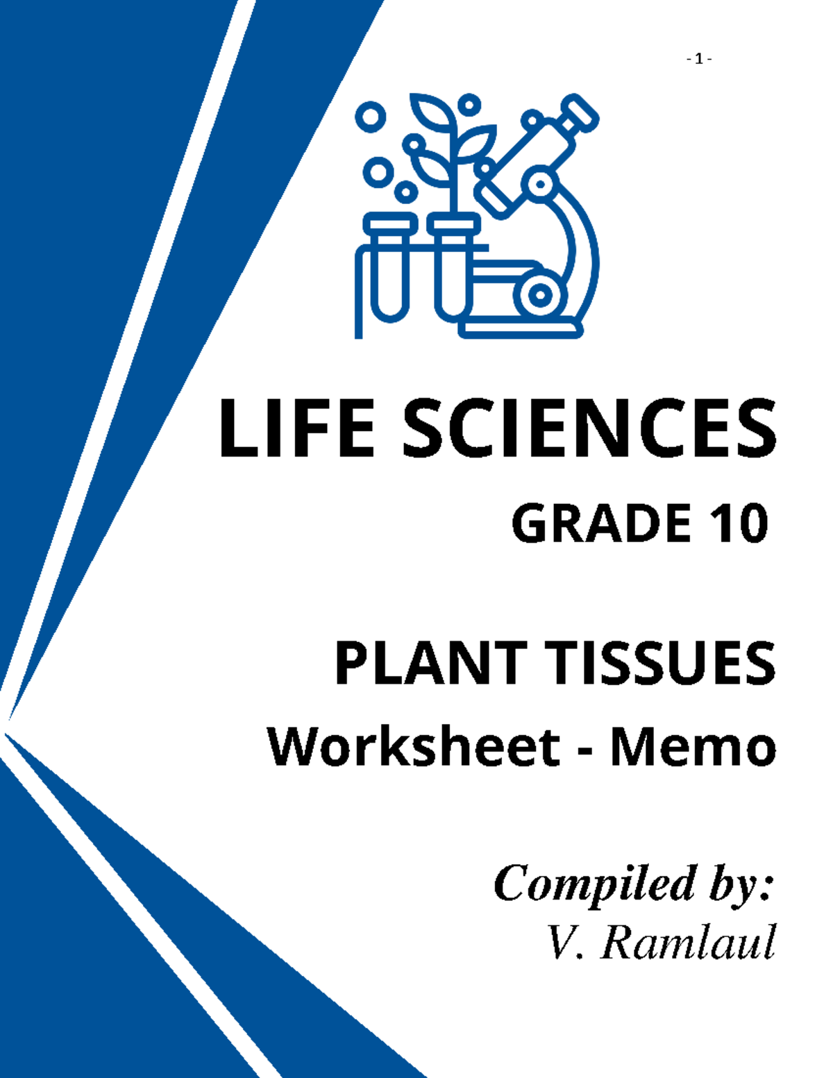 Life Sciences Gr 10 Worksheet Memo: Plant Tissues Analysis - Studocu