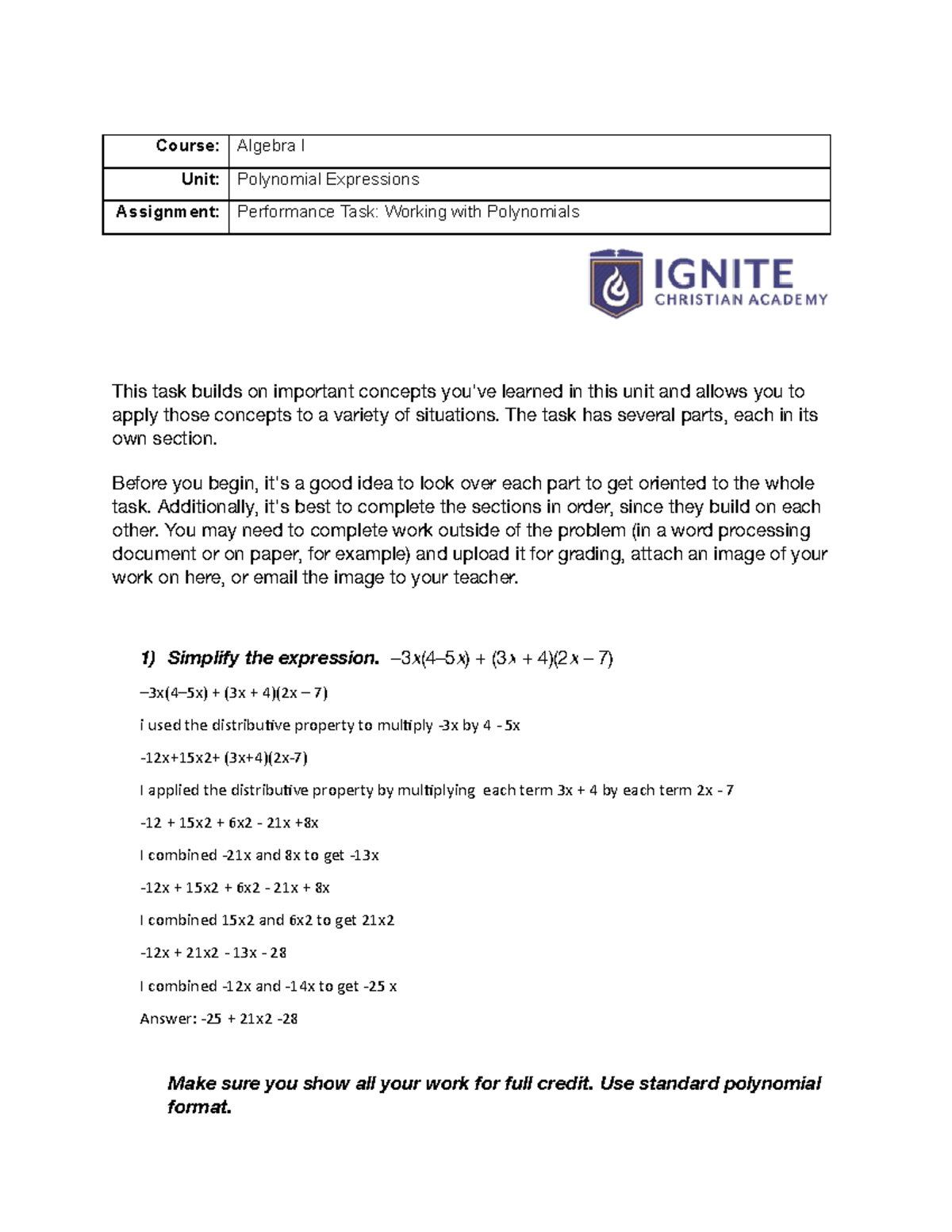 Lastname-M907-Working with Polynomials 2022 (1) - Course: Algebra I ...