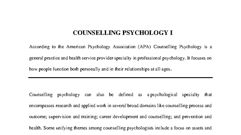 Counseling Psychology I: Understanding Theories and Practices - Studocu