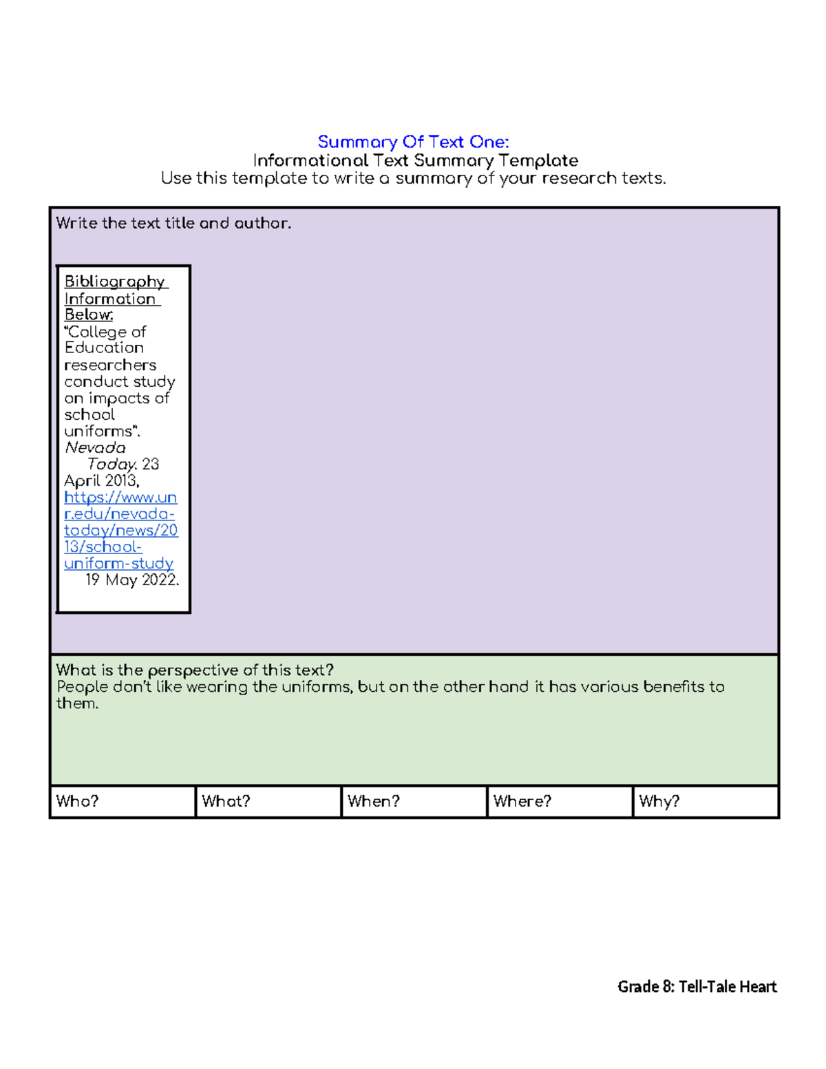 S1 Informational Text Summary Template blank - Summary Of Text One ...