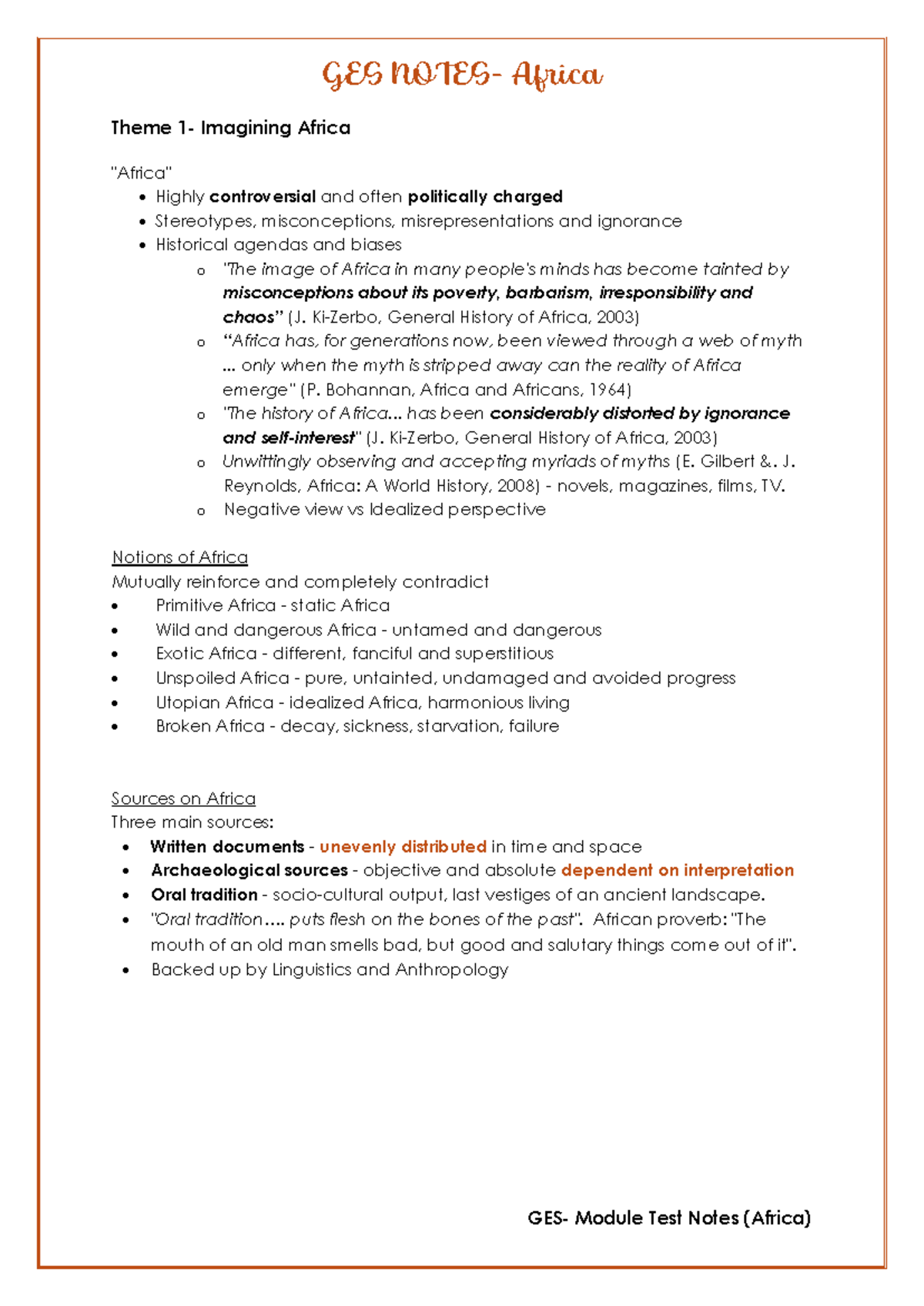 GES- Module T1 African History Notes: Themes & Insights - Studocu