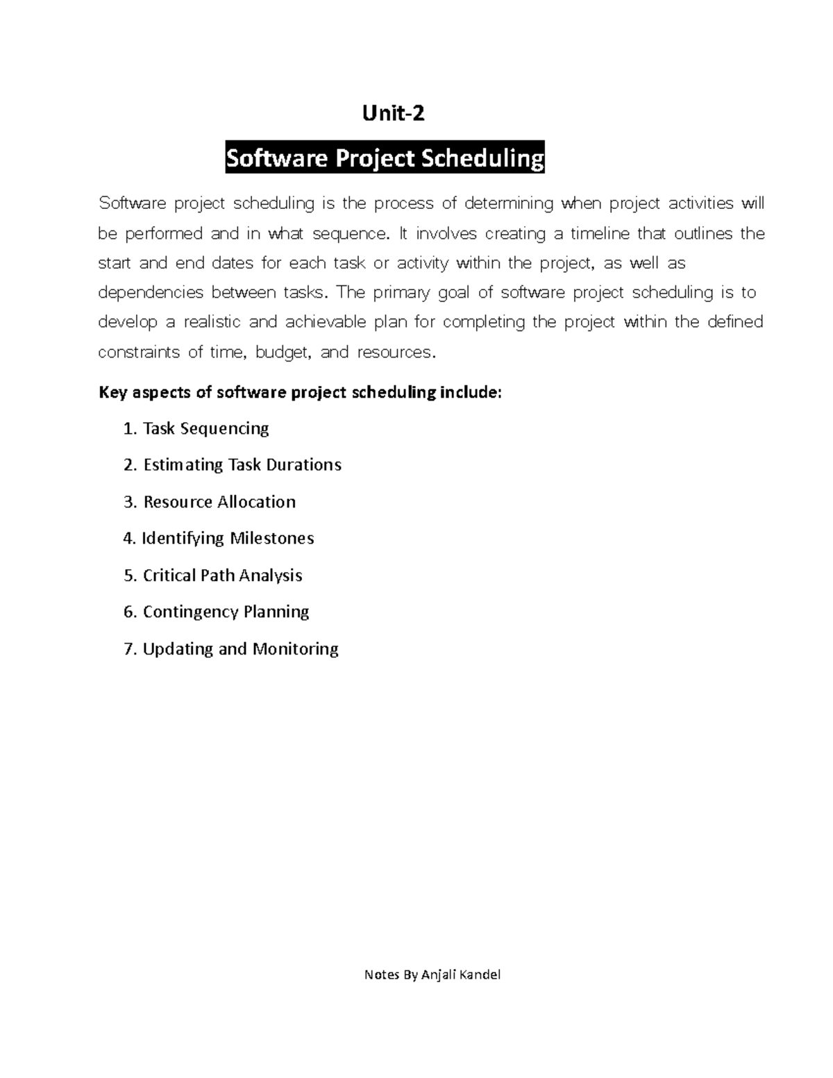 Software Project Scheduling Techniques (NCMT) - Studocu