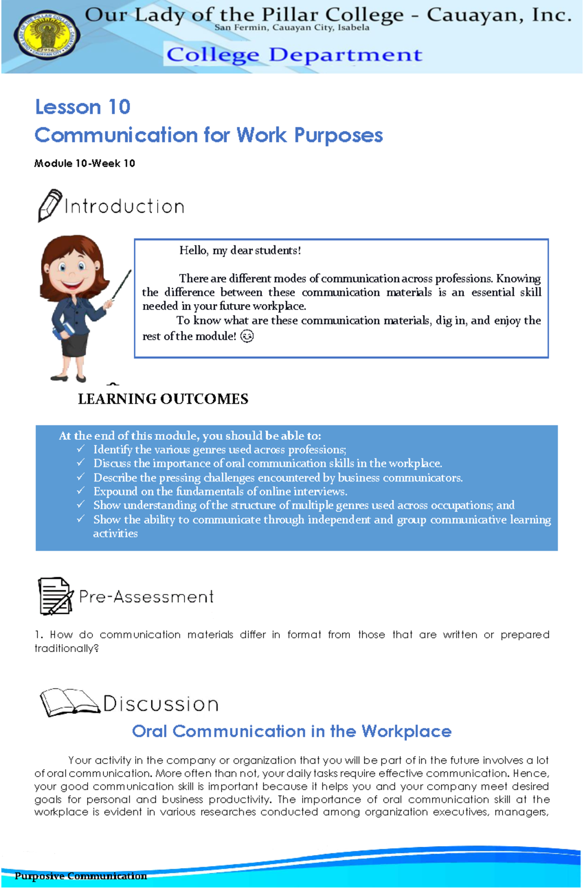 PCOM M10 Lesson 10: Effective Communication in the Workplace - Studocu