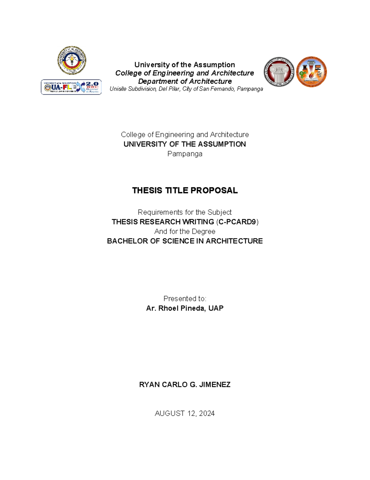 Thesis Title Proposal for C-PCARD9: Riverside Developments & Housing ...