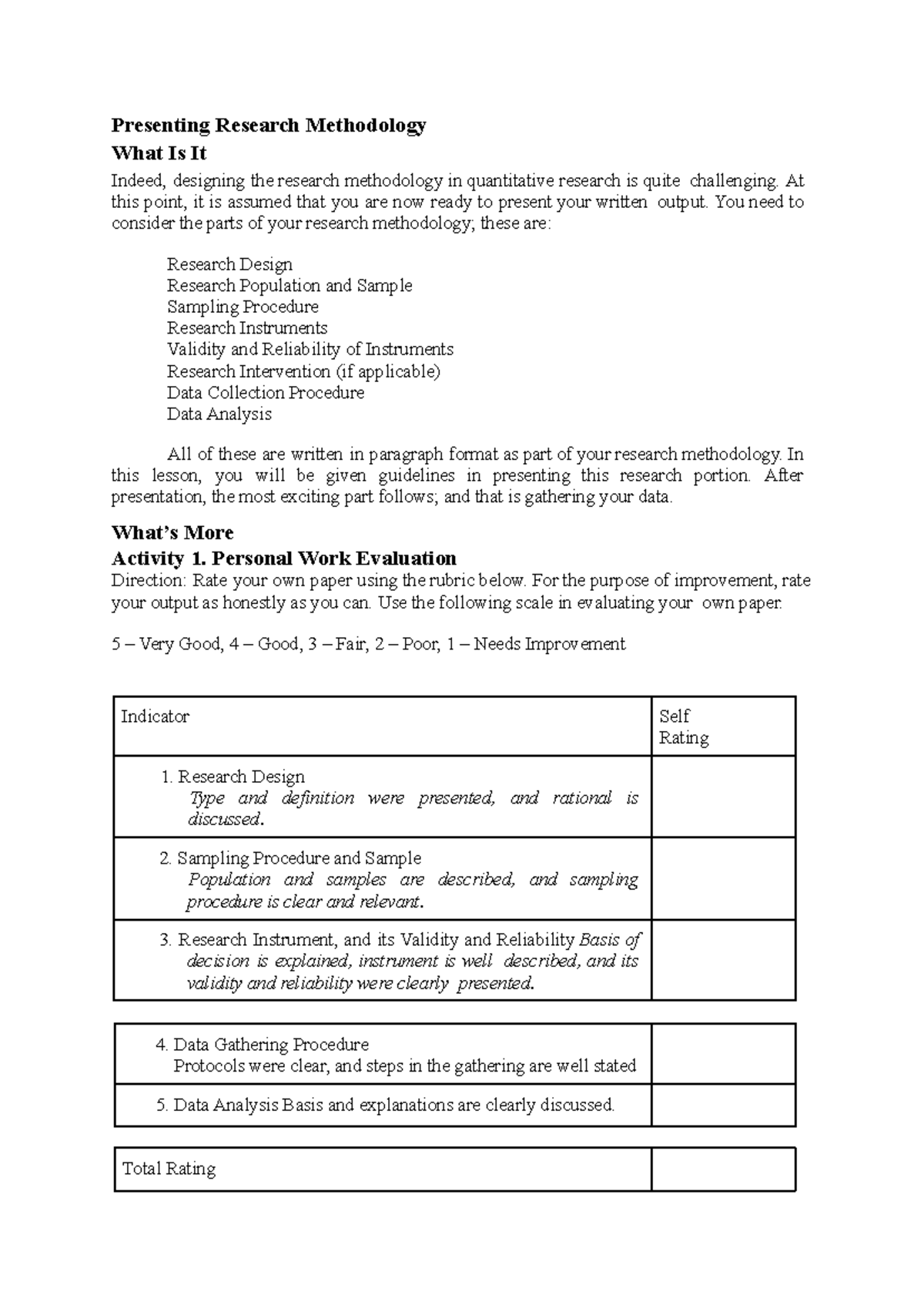 Research Methodology Presentation Guidelines and Self-Evaluation - Studocu