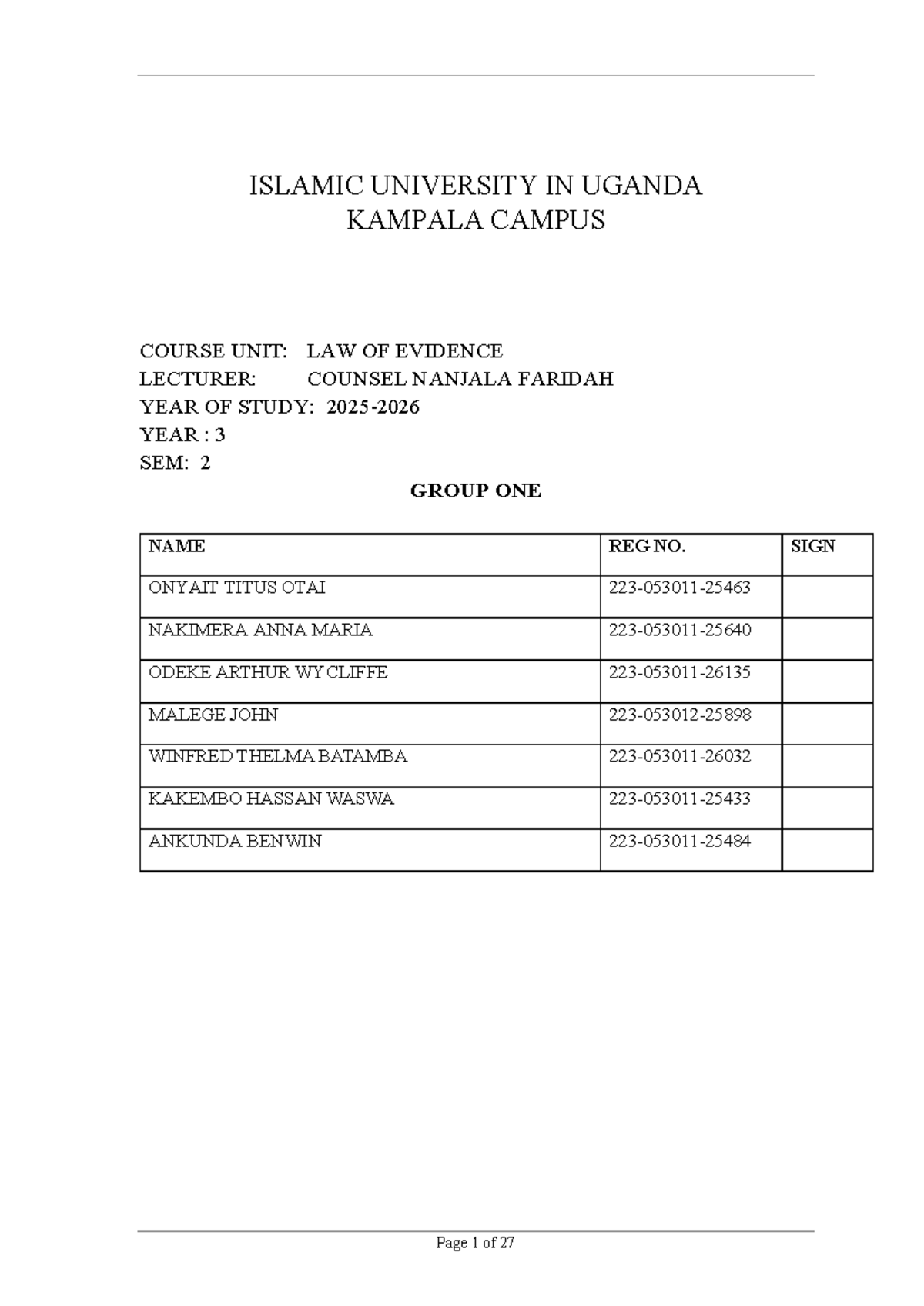 LAW OF EVIDENCE: FINAL COURSEWORK NOTES (L3 SEM 2) - Studocu