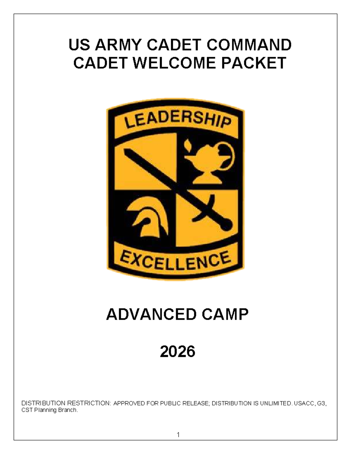 USACC Advanced Camp 2026 Cadet Welcome Packet Overview - Studocu