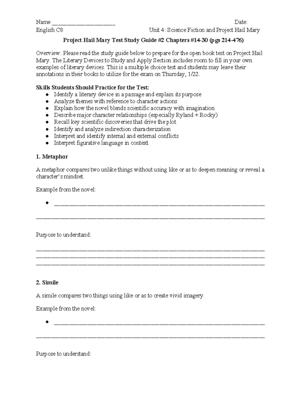 Project Hail Mary C8 Test Study Guide: Chapters 14-30 Overview - Studocu