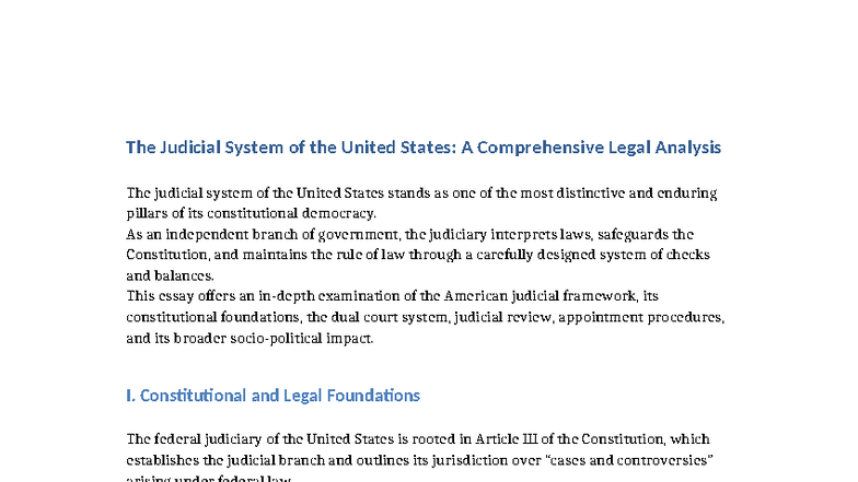 US Judicial System: Comprehensive Legal Analysis and Insights - Studocu