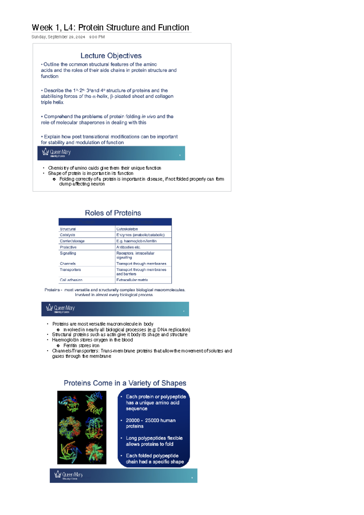 Wk 1 L4 Protein Structure and Function - Week 1, L4: Protein Structure and Function Sunday ...