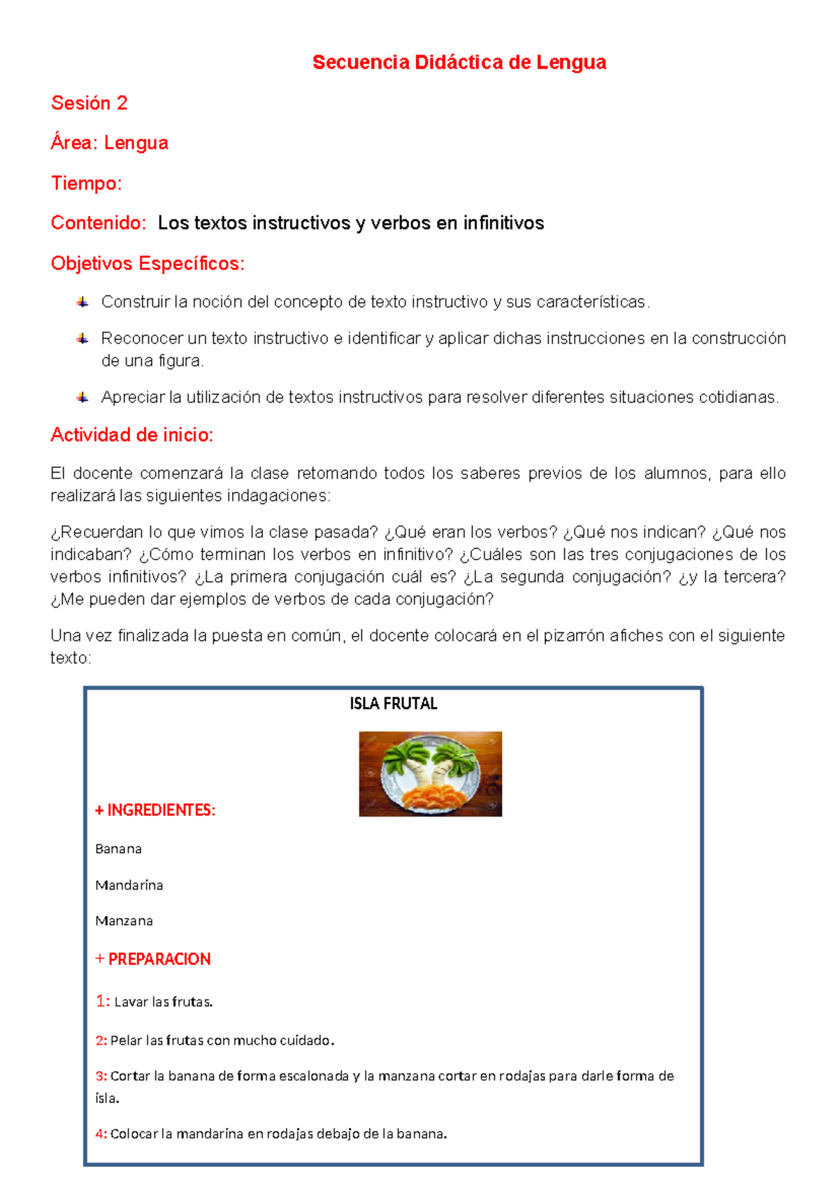 Secuencia Didáctica de Lengua: Sesión 2 sobre Textos Instructivos - Studocu