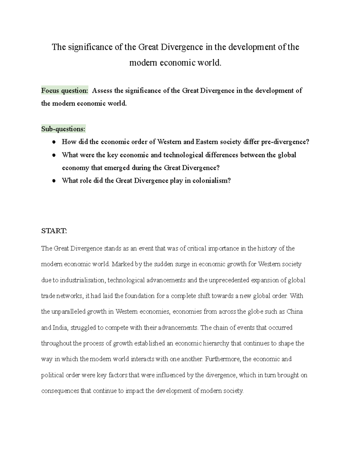 The Great Divergence: Impact on Modern Economic Development and ...