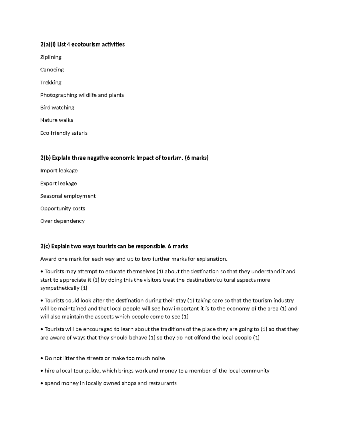 Travel and Tourism Paper 1: Q&A on Ecotourism and Responsible Tourism ...
