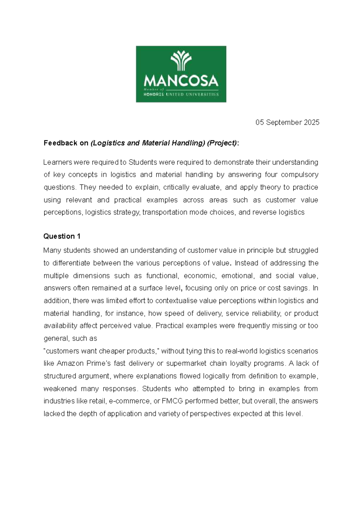 Feedback on HC Logistics and Material Handling Project - 08 Sept 2025 ...