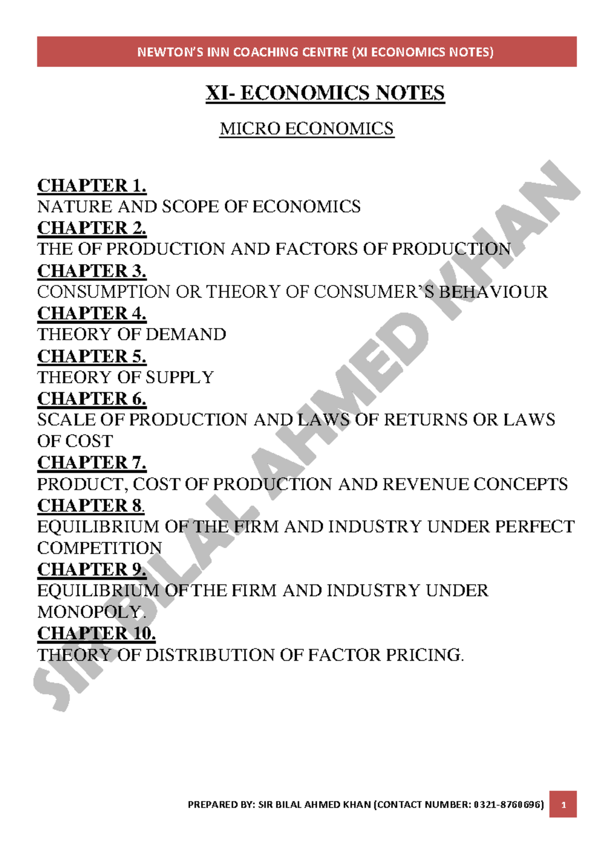 XI-Economics Class Notes: Key Concepts in Micro and Macro Economics ...