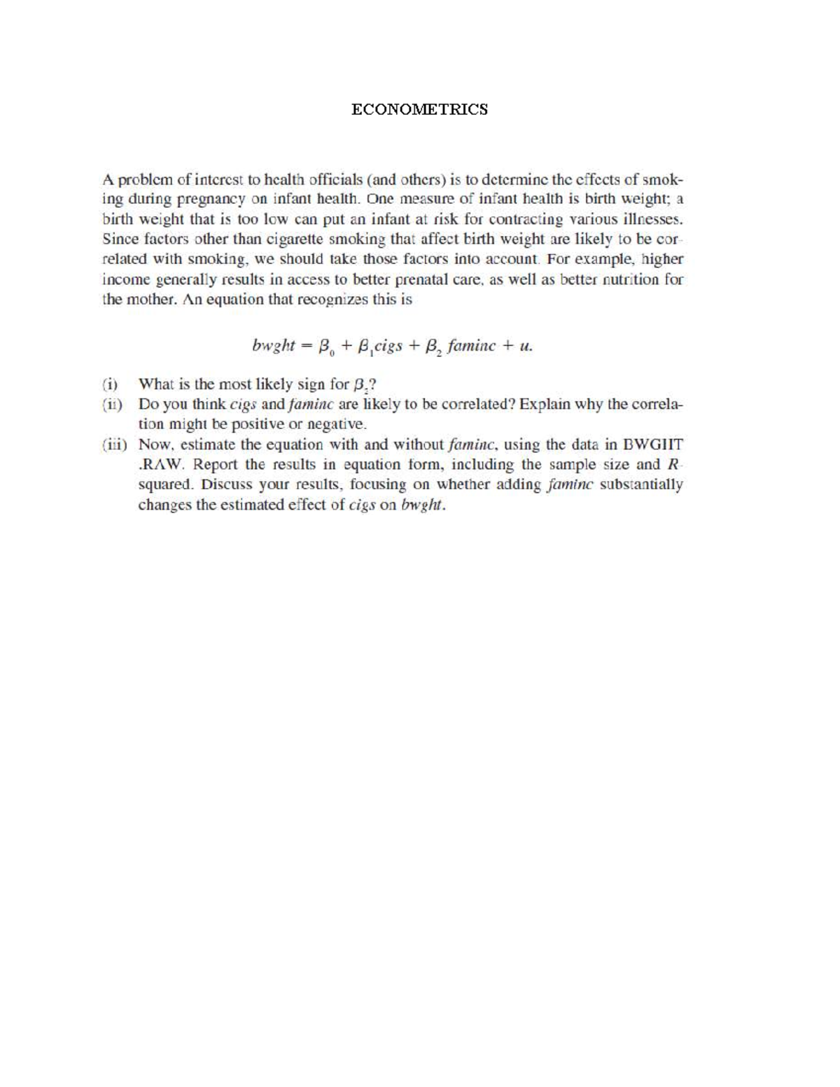 ECON 101: Assignment 1 - Homework on Econometric Analysis - Studocu