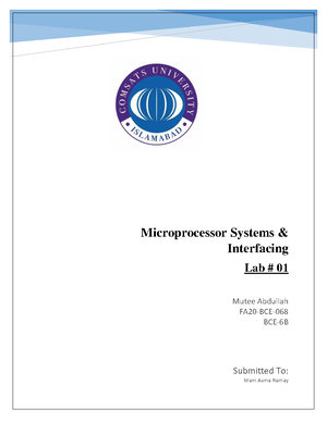 Lab 9 by umar - Lab report - EEE-342 MICROPROCESSOR SYSTEMS AND INTERFACING Lab- 09 NAME M TAHIR ...