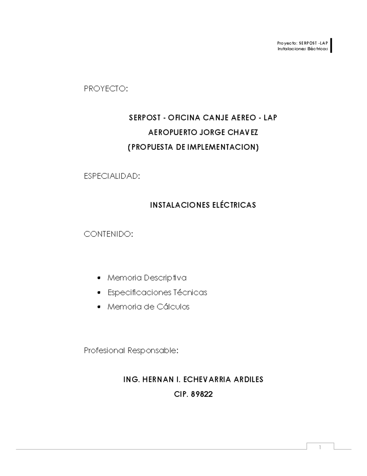 Proyecto SERPOST: Instalaciones Eléctricas - Memoria Descriptiva y ...