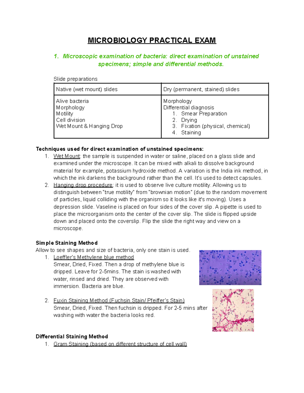 Microbiology Practicals for Final EXAM - MICROBIOLOGY PRACTICAL EXAM 1 ...