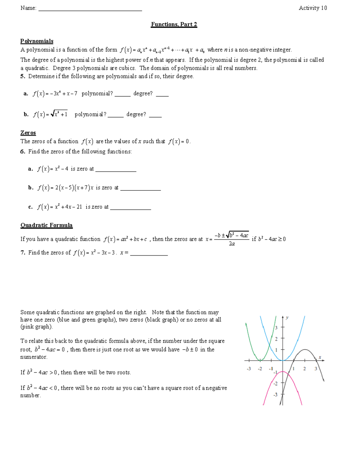 23a M140 Functions Part 2: Exploring Polynomials & Quadratics - Studocu