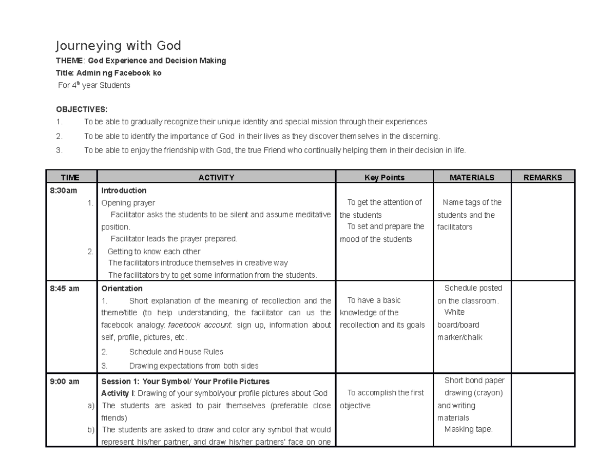 C4 - Journey - Recollection for 4th year students on God experience ...