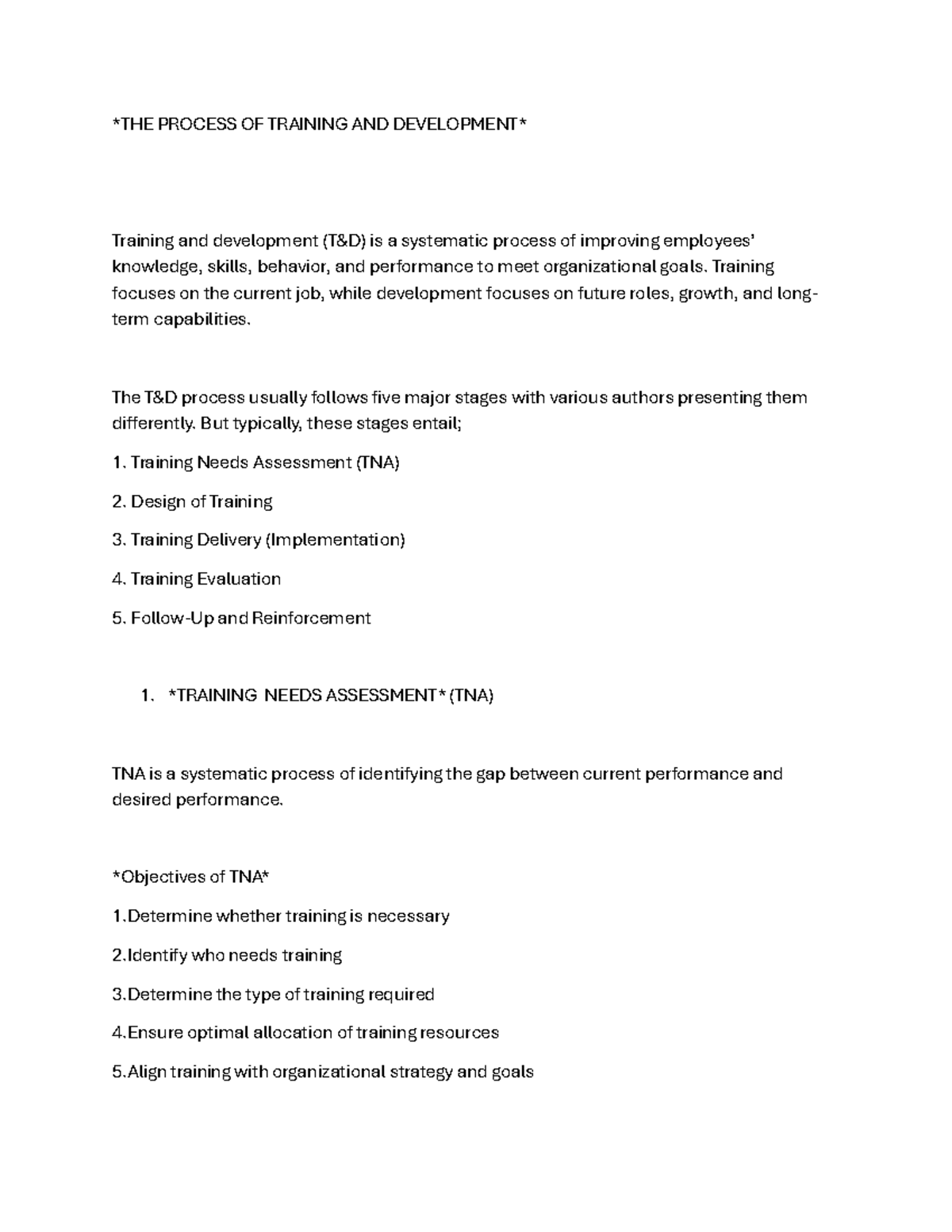 Training and Development Process: A Comprehensive Guide - Studocu