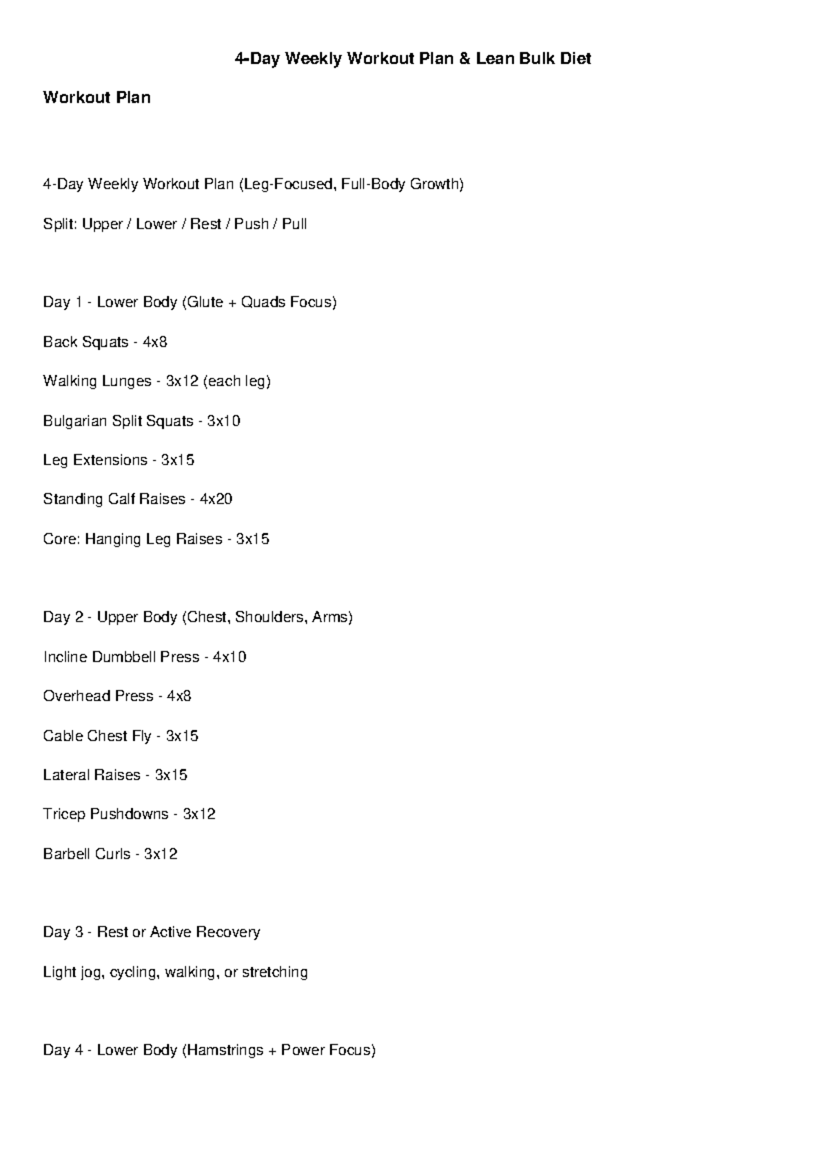 Weekly Workout Plan & Lean Bulk Diet Guide - Studeersnel