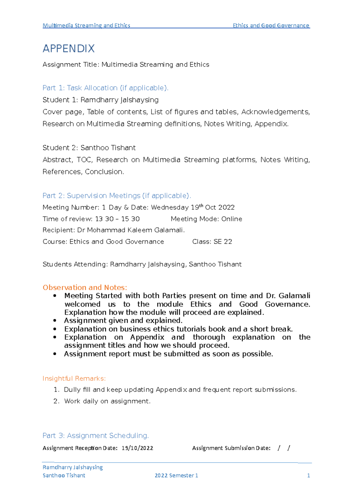 Appendix Template - Tutorials - Multimedia Streaming and Ethics Ethics ...