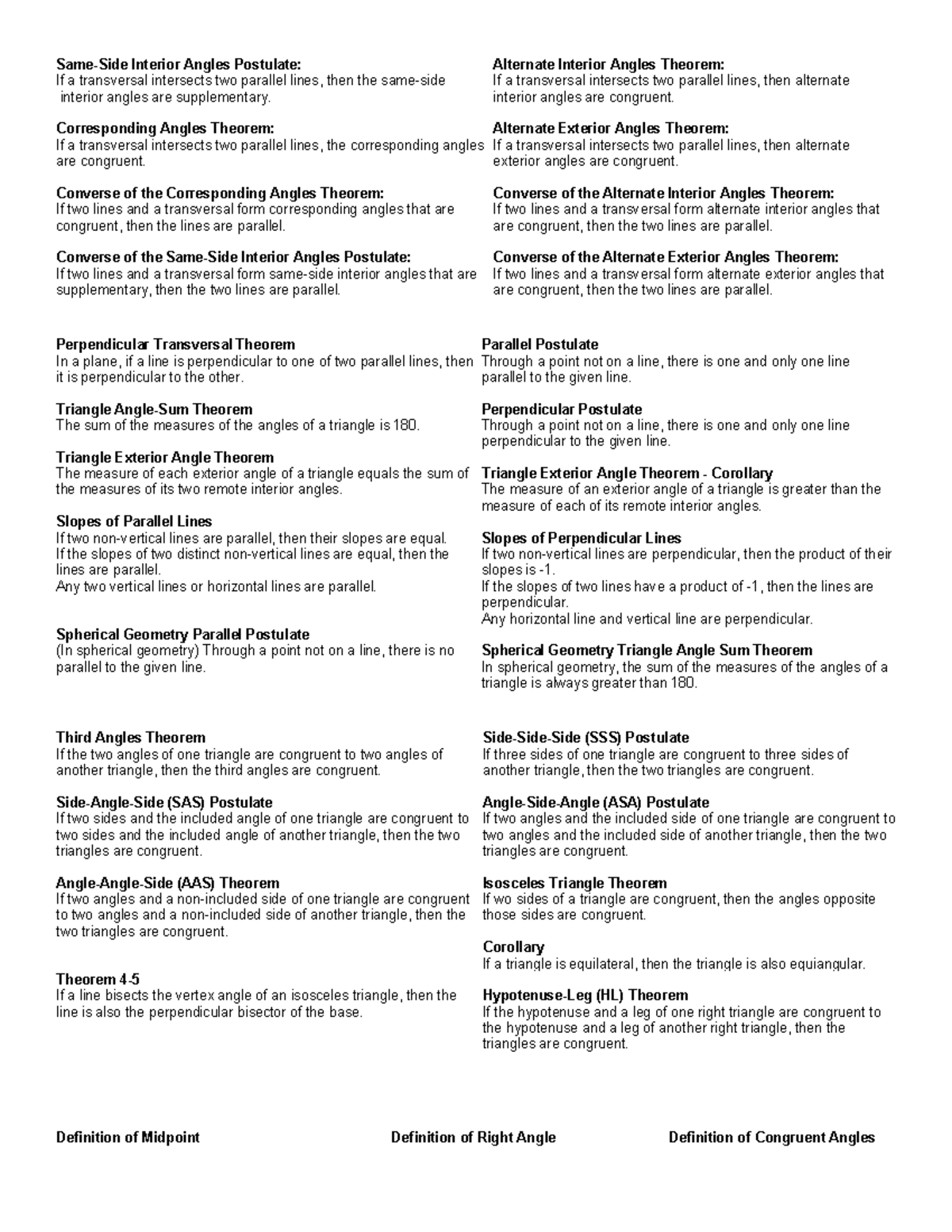 Theorems and Postulates in Geometry (GEO) - Studocu