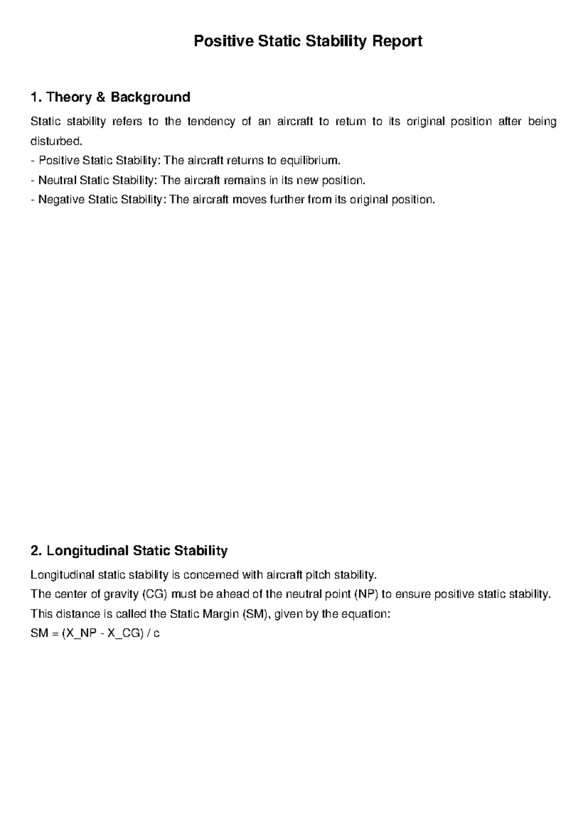 AER 101: Positive Static Stability Report and Theory Overview - Studocu