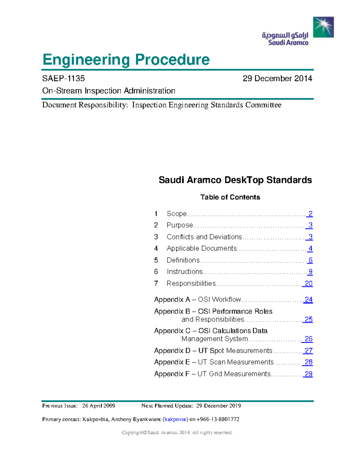 SAEP-1135: Engineering Procedure for OSI Administration and Inspection ...