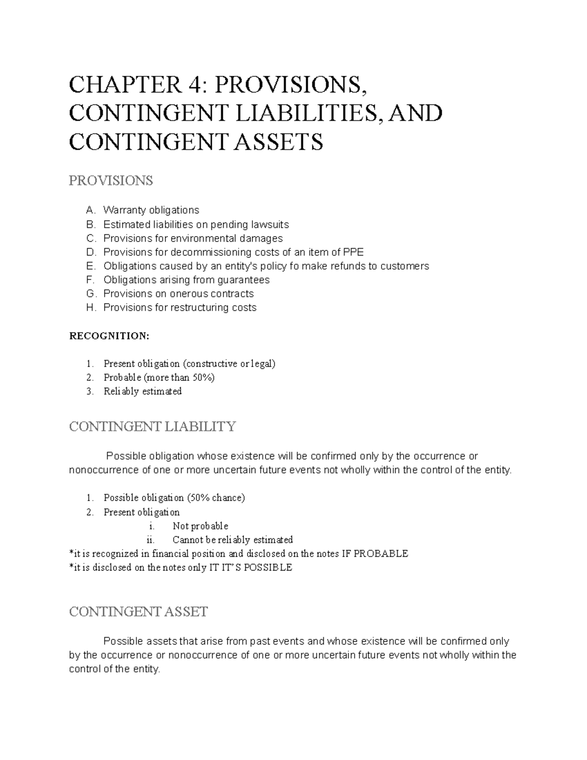 IA2 - Chapter 4: Provisions, Contingent Liabilities & Assets Notes ...