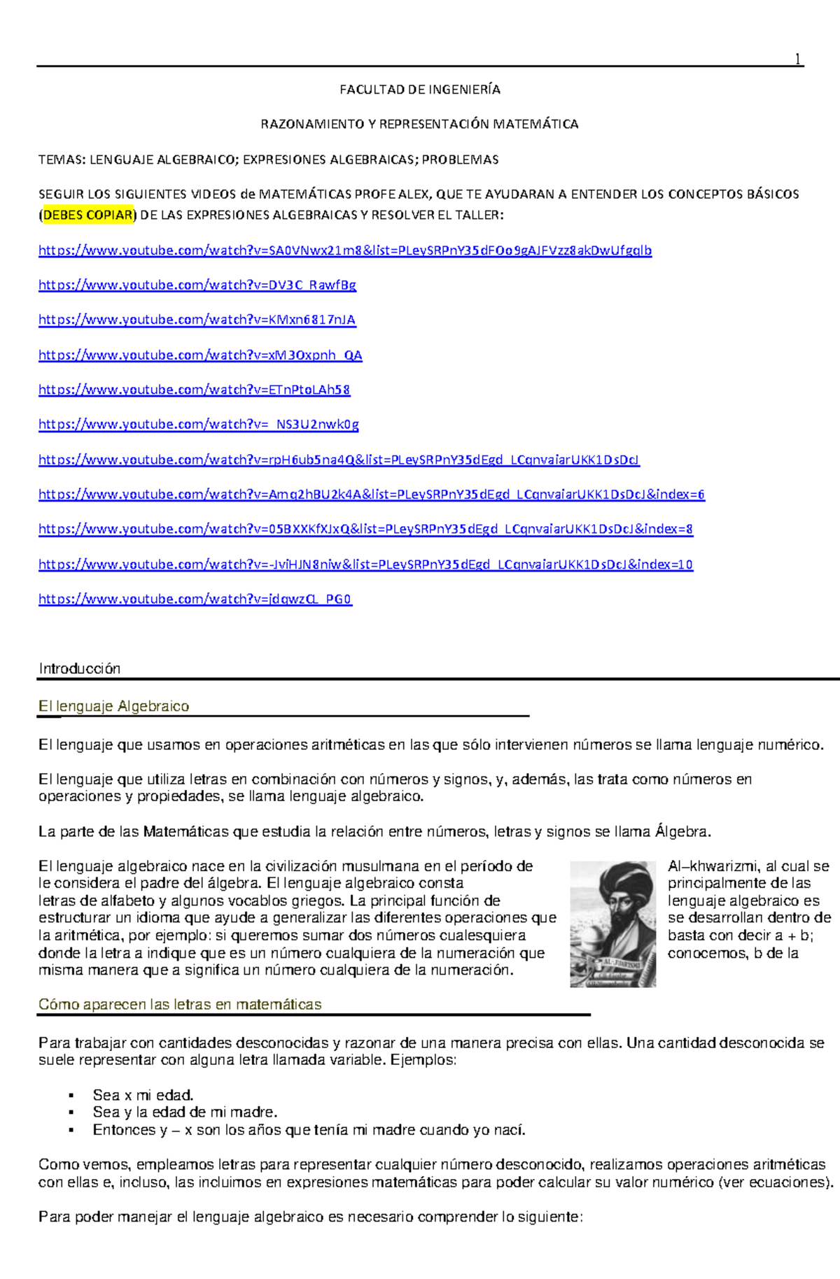 Taller de Lenguaje Algebraico - Razonamiento y Representación ...