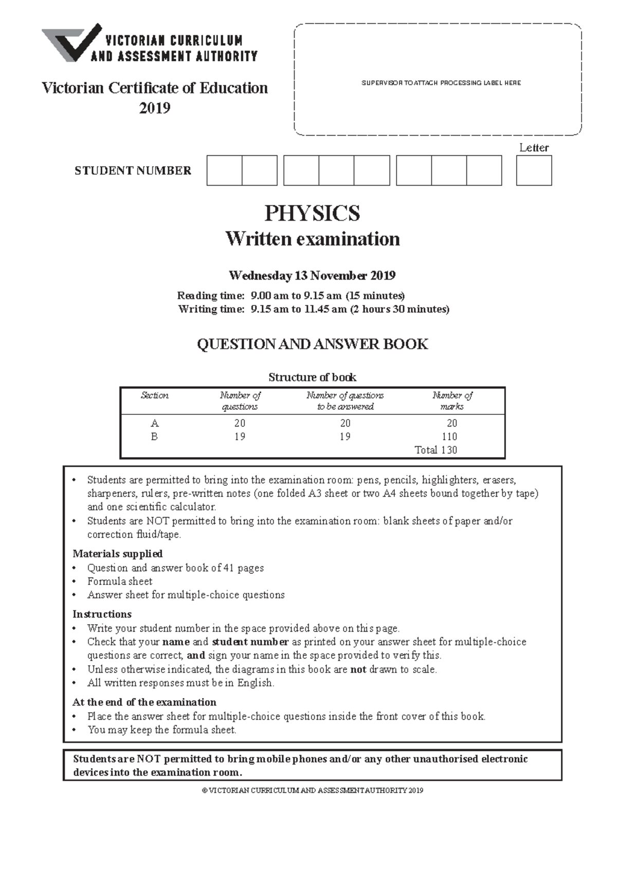 2019 VCE Physics Exam - Written Examination Paper - Studocu