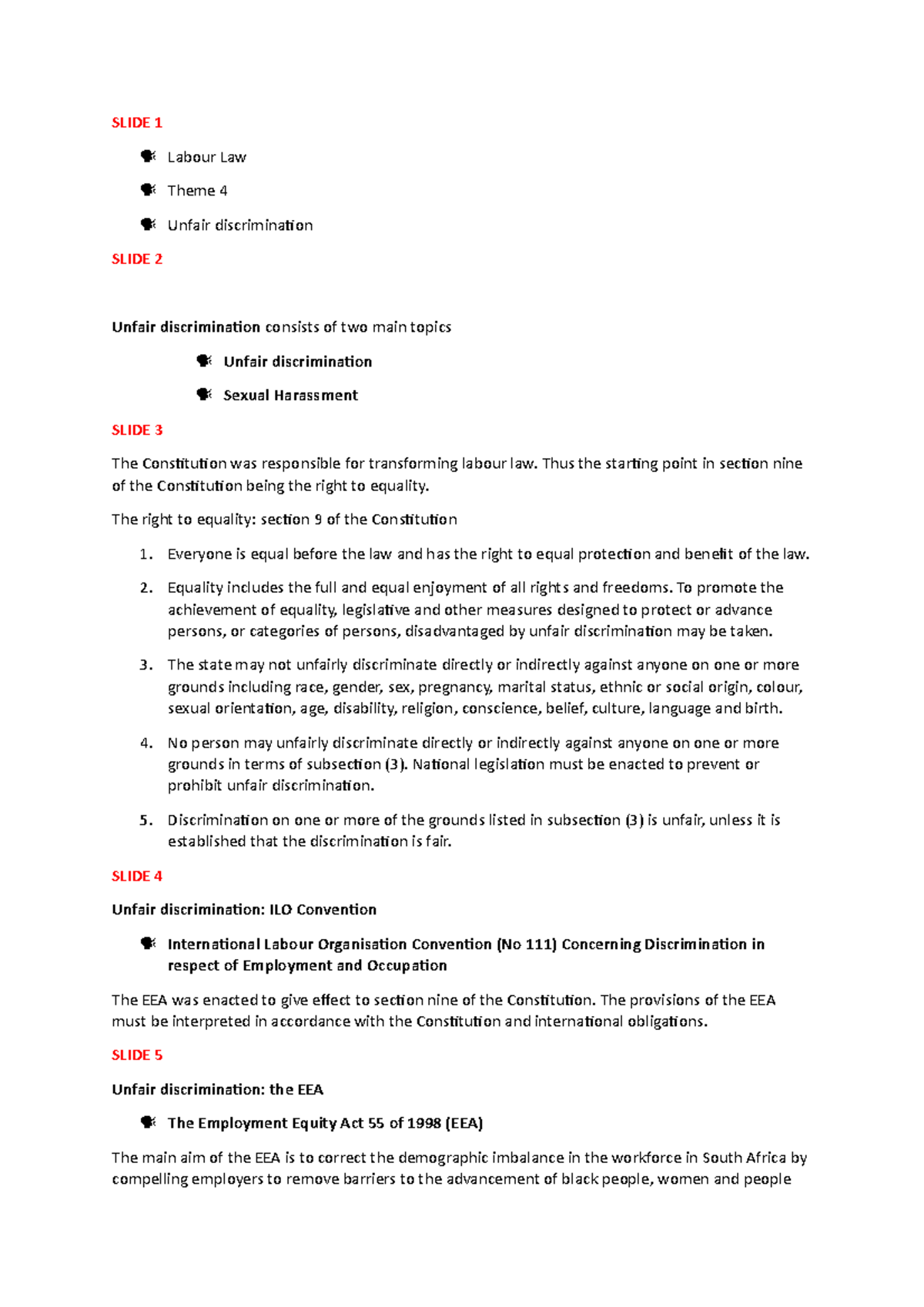 LAB Theme 4 - Notes taken - SLIDE 1 Labour Law Theme 4 Unfair ...