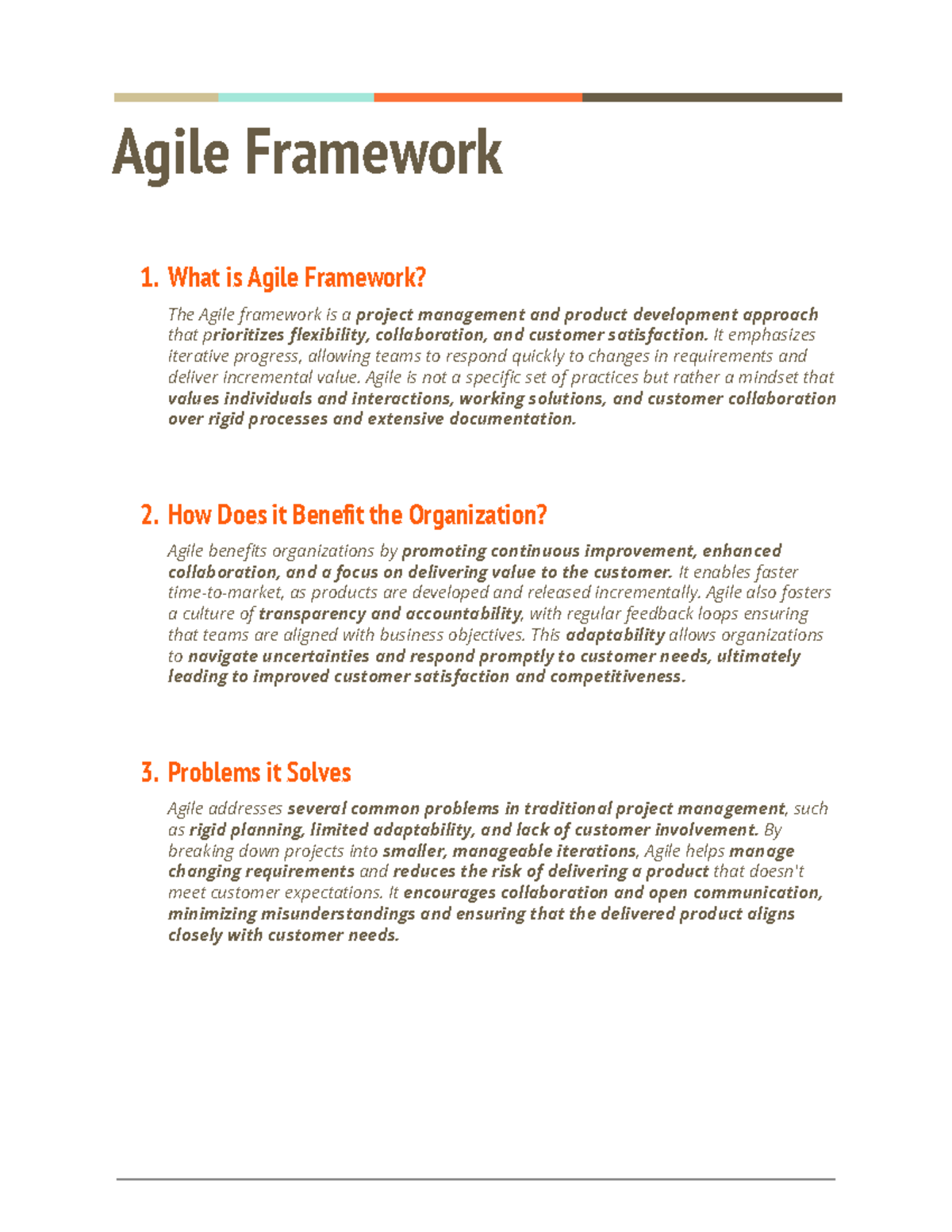 Agile Framework - pew pew - Agile Framework 1. What is Agile Framework? The Agile framework is a ...