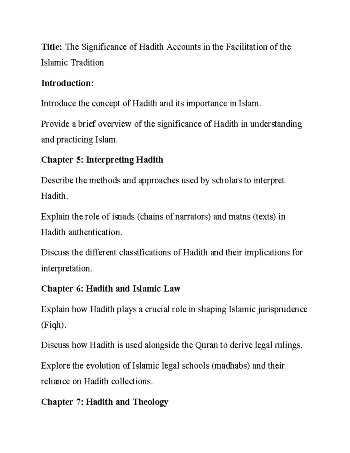 Hadith's Role in Islamic Tradition: An Essay Plan (EASSY-2) - Studocu